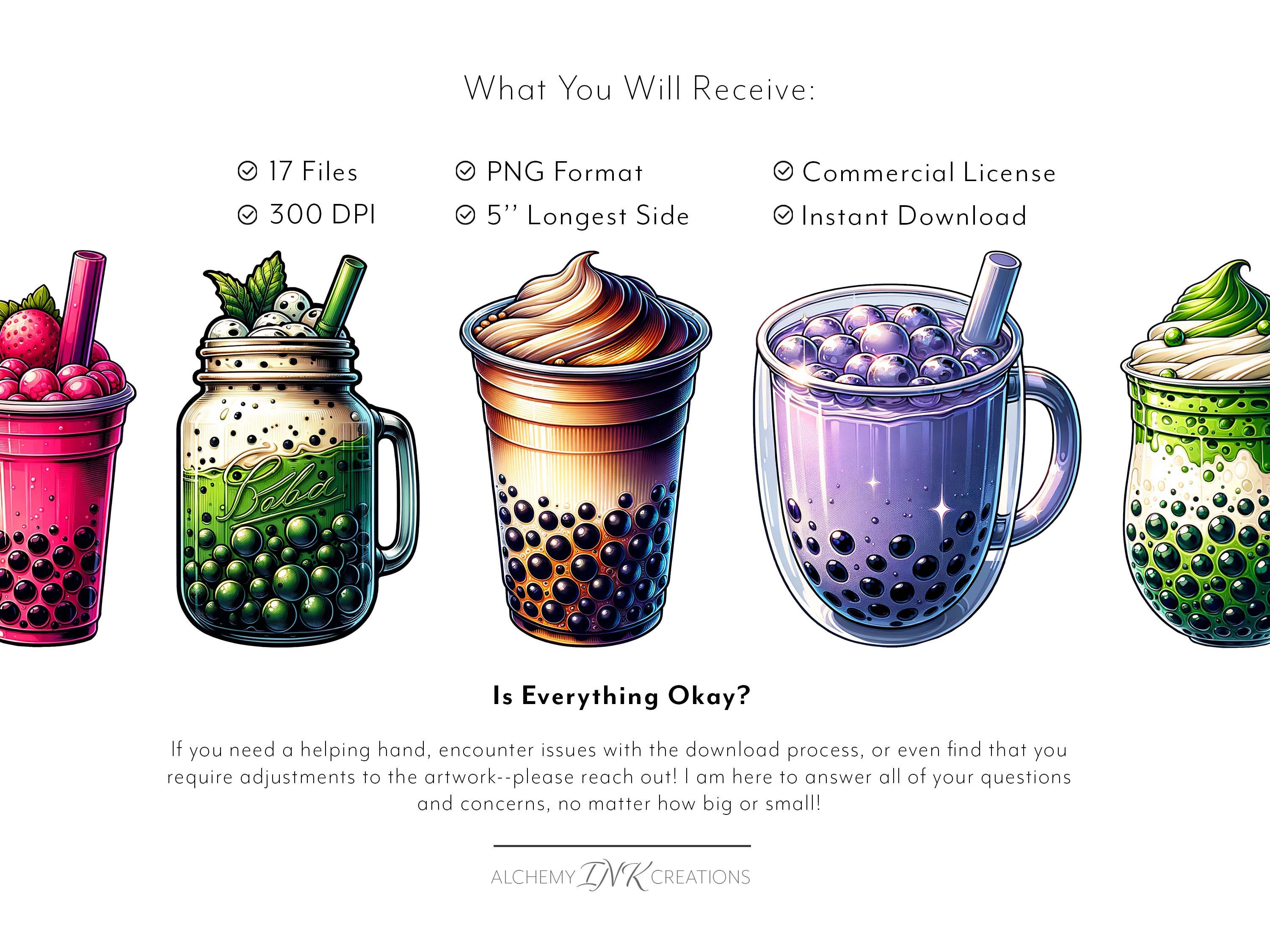 Boba Tea Clipart, Bubble Tea PNG, Kawaii Drinks, Dessert Clip Art Files ...