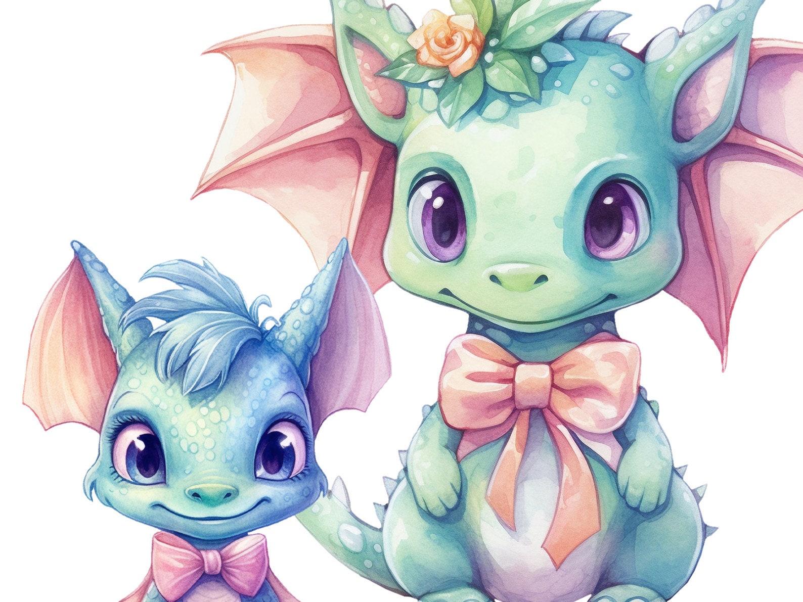 Watercolor Pastel Dragon Clipart Fantasy PNG Instant - Etsy