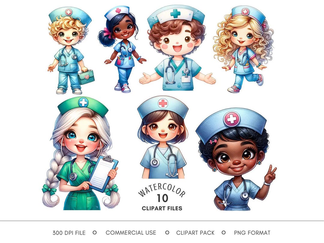 Nurse Clipart, Chibi Nurses PNG Files for Scrapbooking, Sublimation ...
