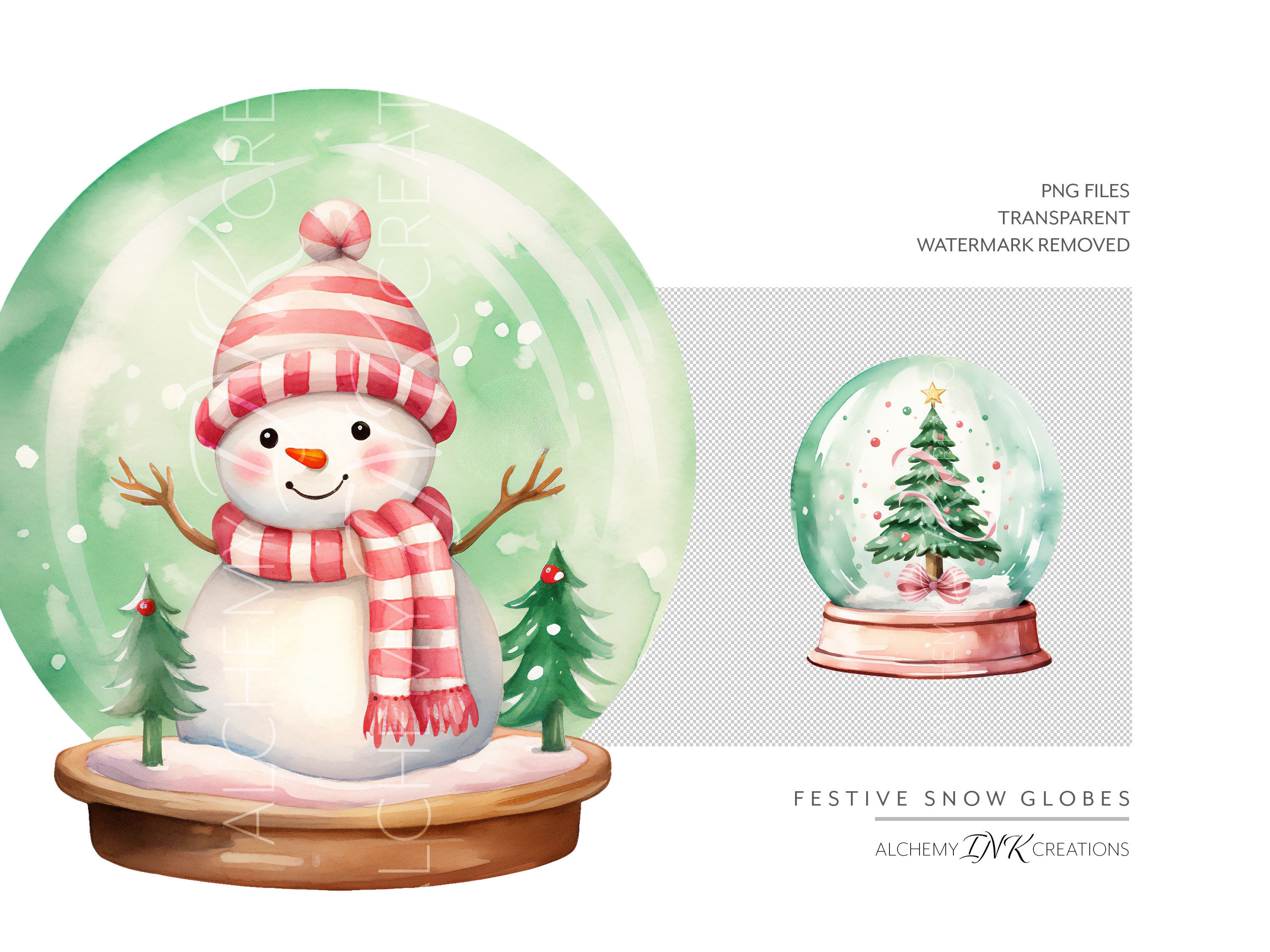 Christmas Snow Globe Watercolor Clipart Cute Animals PNG Xmas Digital ...