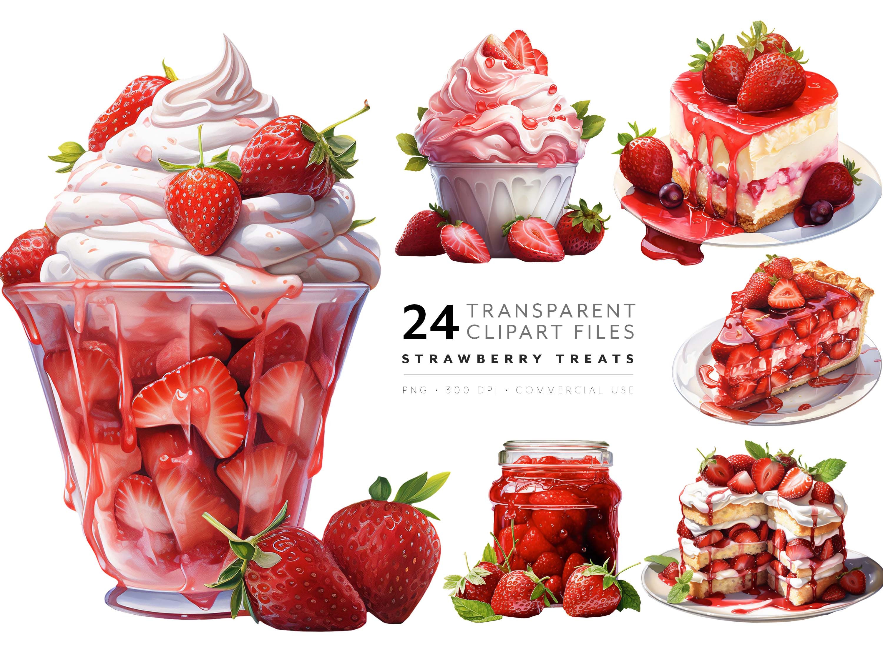 Strawberry Clipart - Fruit PNG, Watercolor Food Illustration, Sweet ...