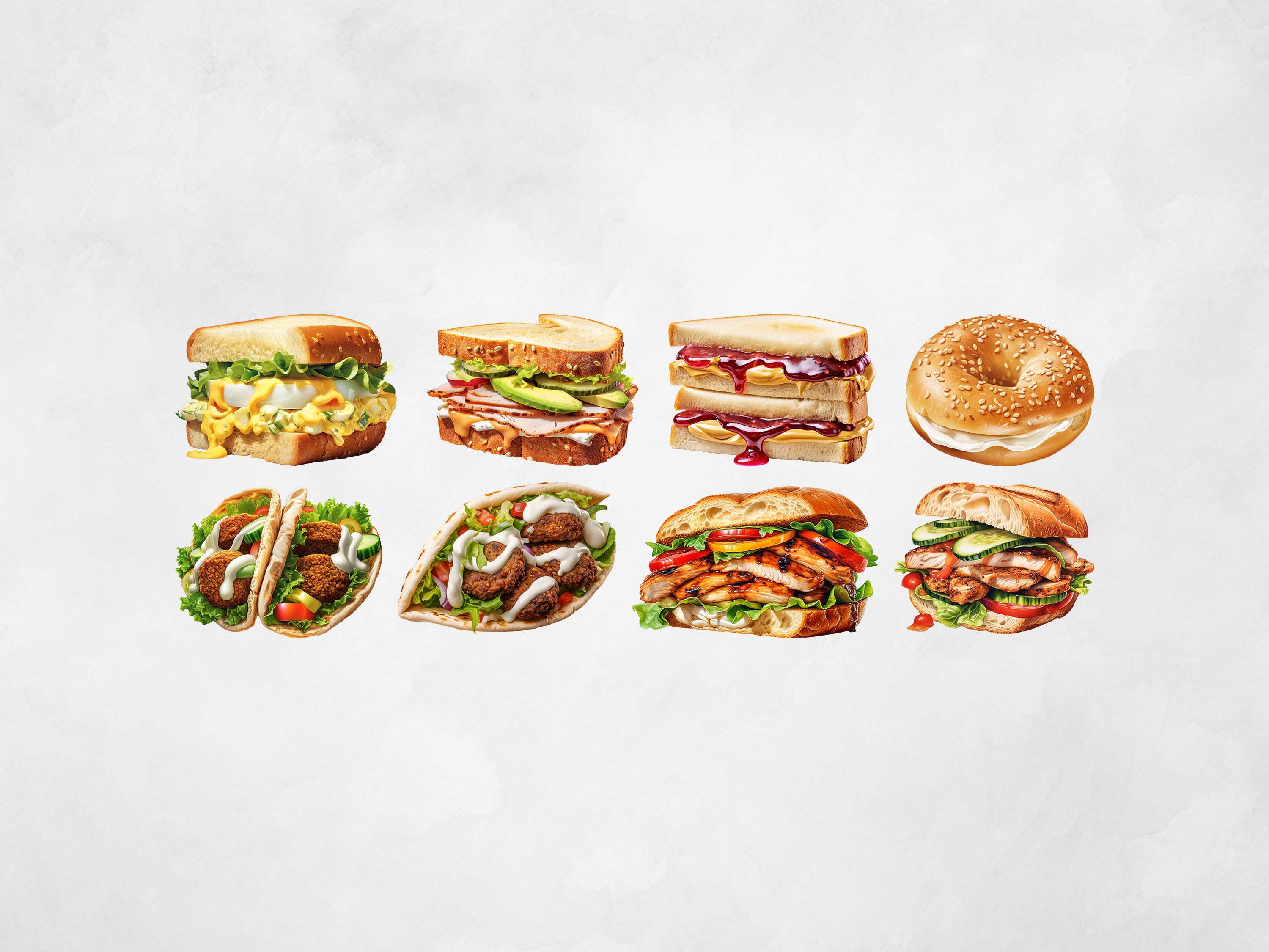 Sandwich Clipart - Breakfast & Brunch PNG, Watercolor Food for Planner ...