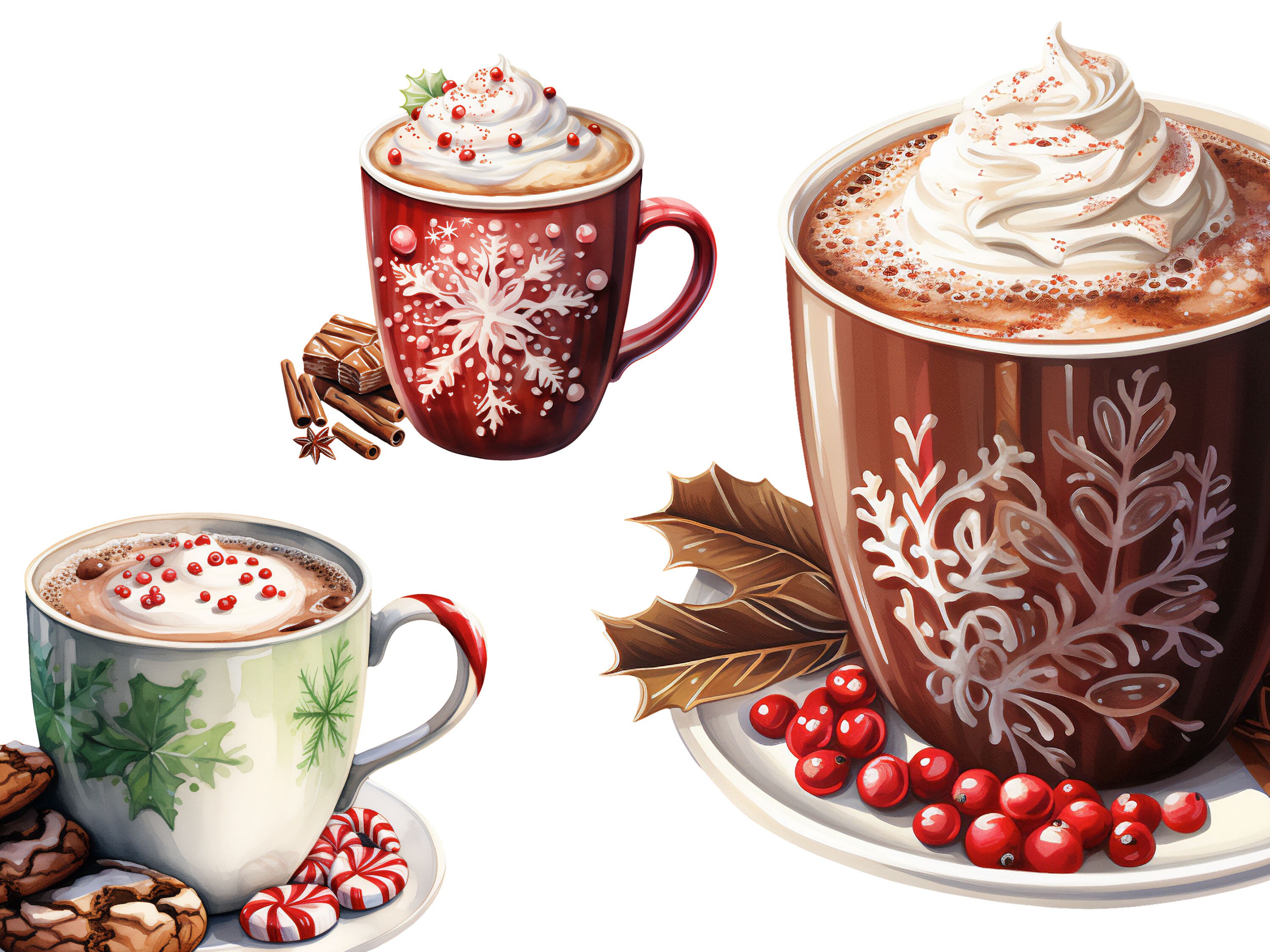 Watercolor Hot Chocolate Clipart Hot Cocoa Christmas PNG, Food Clipart ...