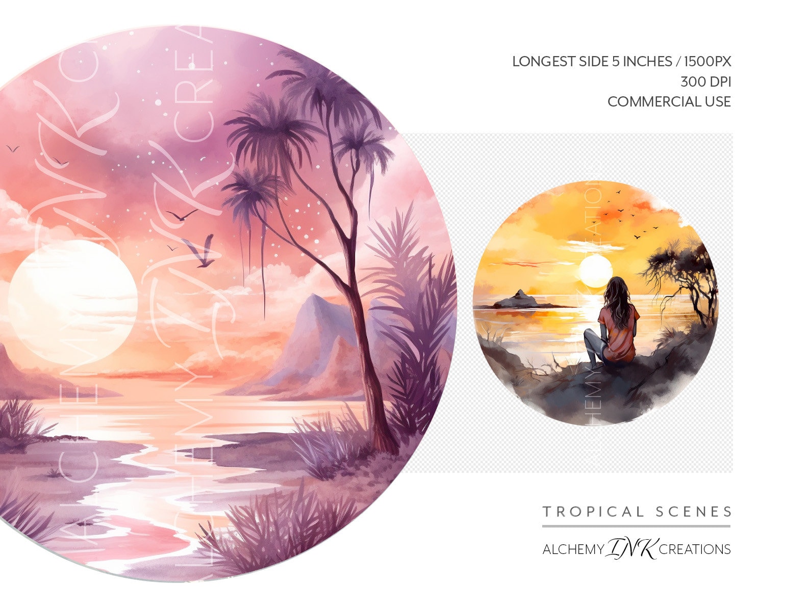 Watercolor Hawaii Clipart Tropical Beach PNG Files Island Waves Summer ...
