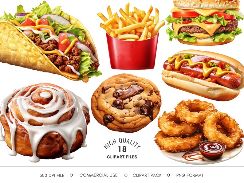 Junk Food Clipart, Fast Food Pngs of Pizza, Burger, Taco, & Hot Dog ...