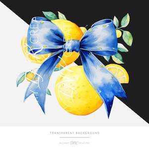Watercolor Blue Bow Clipart Yellow Ribbon PNG Lemon Coquette Clip Art ...