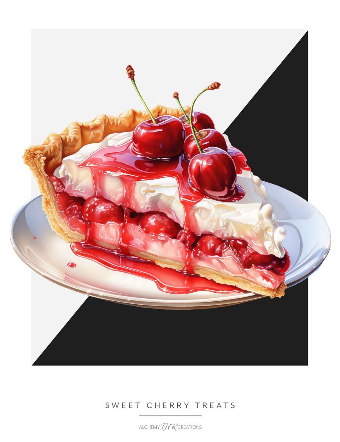 Watercolor Cherry Clipart Fruit Dessert Pie Waffles PNG, Printable File ...