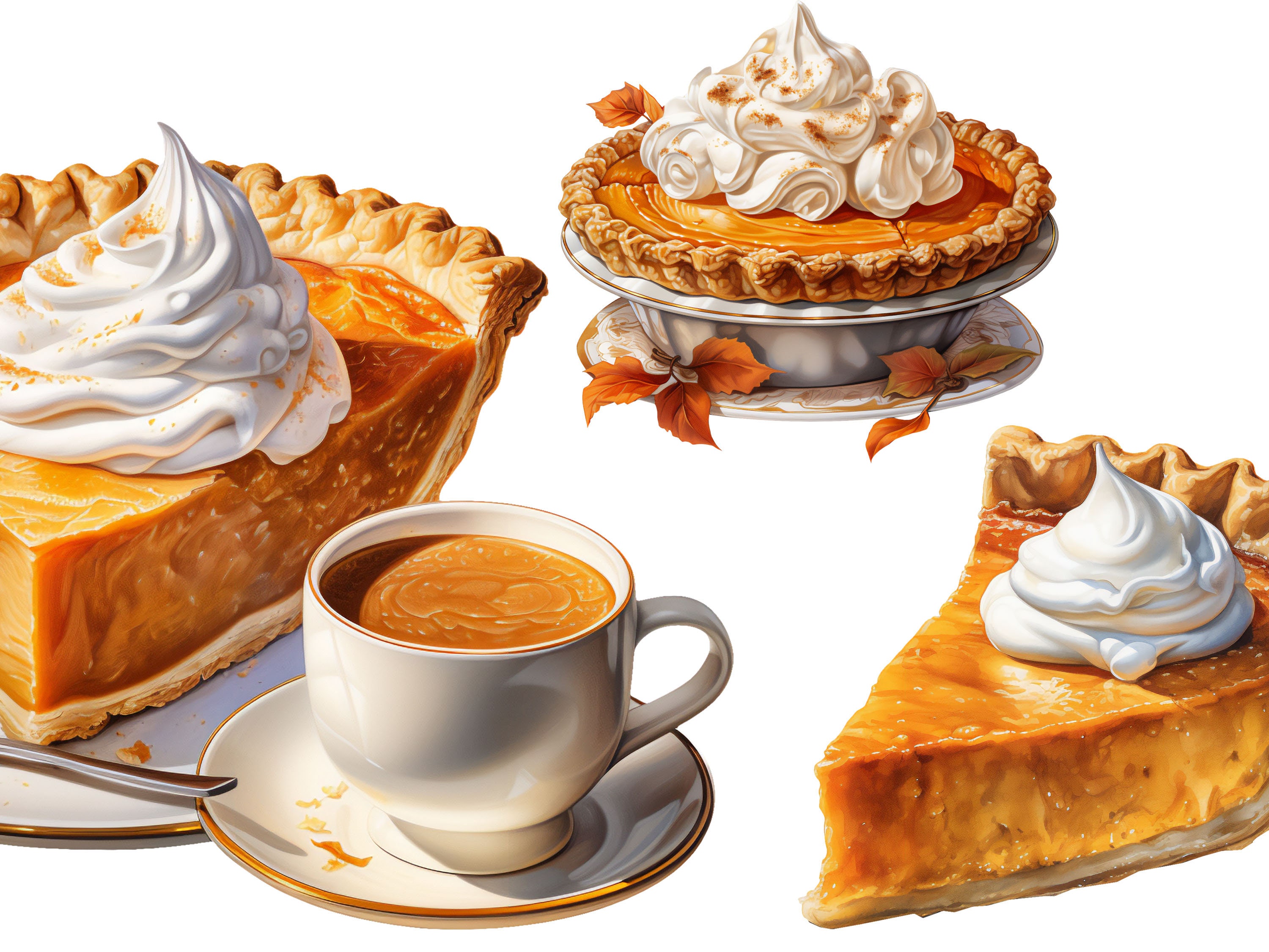 Pumpkin Pie Clipart - Pumpkin Pie PNG, Thanksgiving Watercolor, Dessert ...