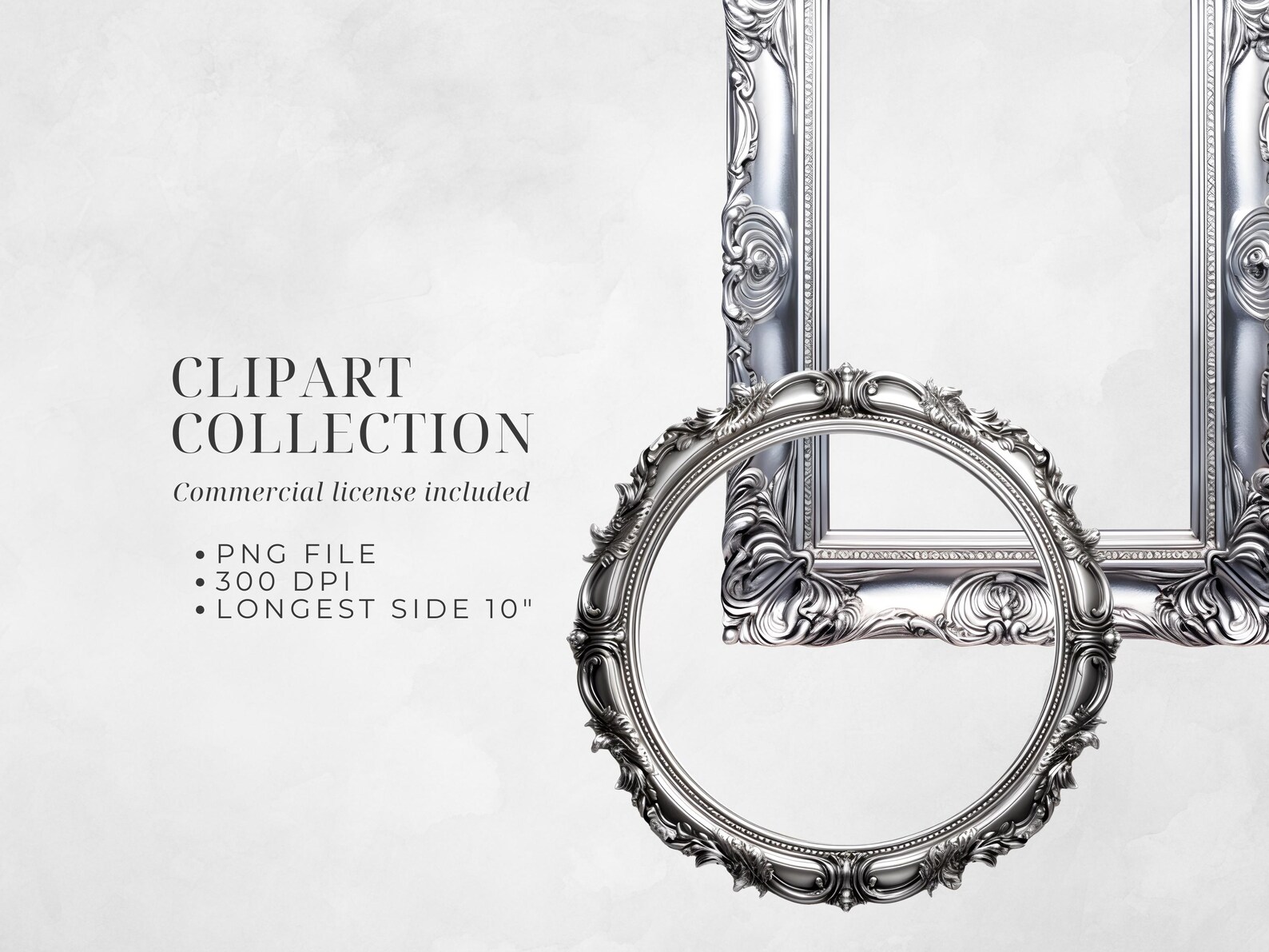 Silver Frame Clipart - Vintage Frames PNG, Rectangular & Oval Digital ...