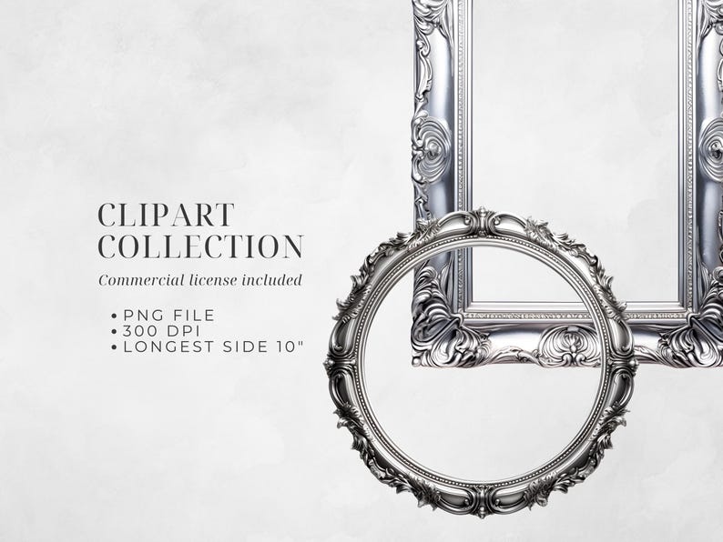 Silver Frame Clipart - Vintage Frames PNG, Rectangular & Oval Digital ...