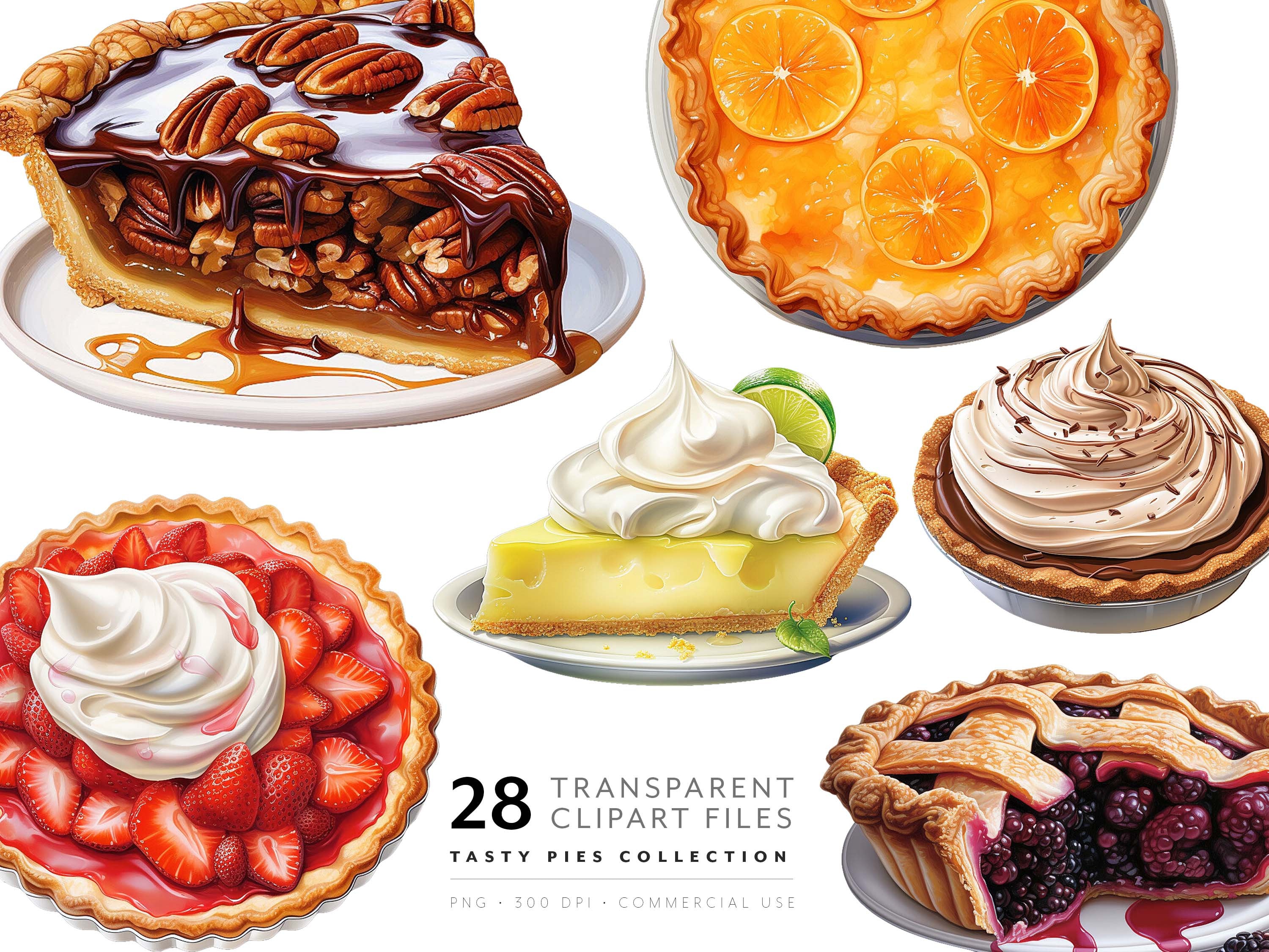 Watercolor Pie Clipart Bundle Sweet Treats PNG Dessert Apple Pie Clip ...