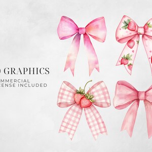 Pink Coquette Bow Clipart, Cute Strawberry Ribbon PNG, Digital Download ...