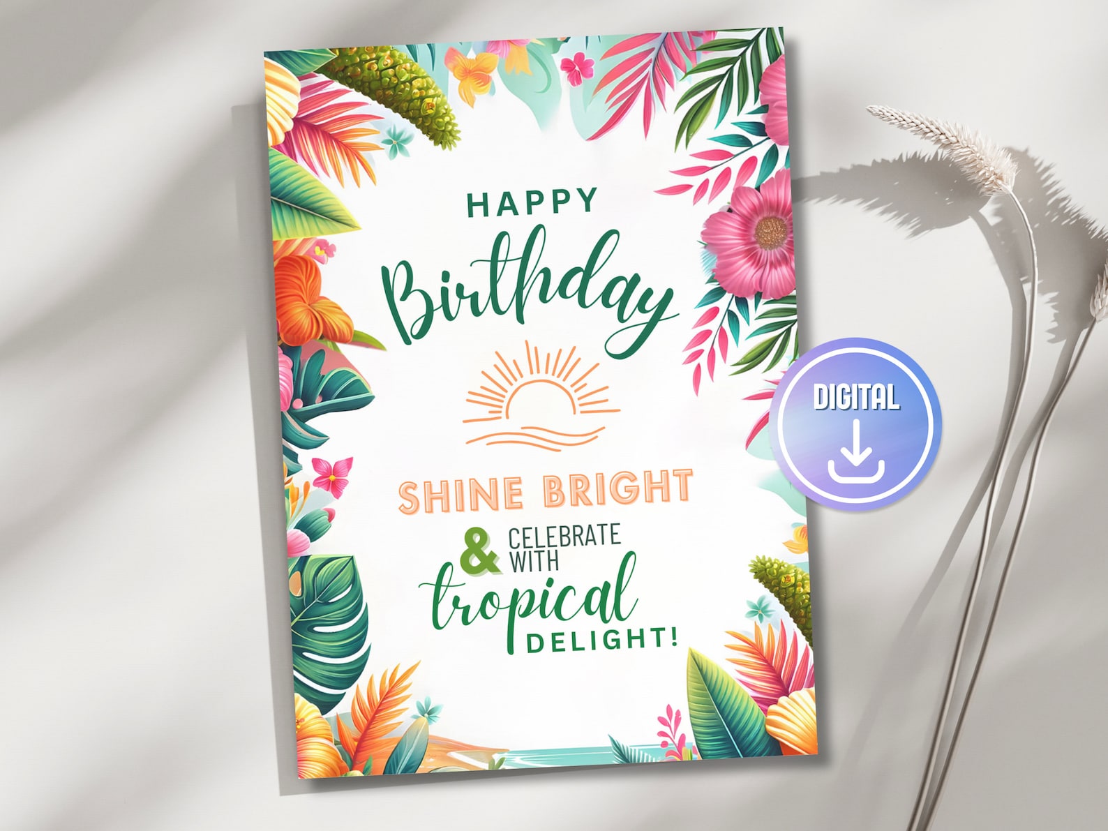Happy Birthday Card Printable - Hawaiian Tropical Birthday Greeting ...