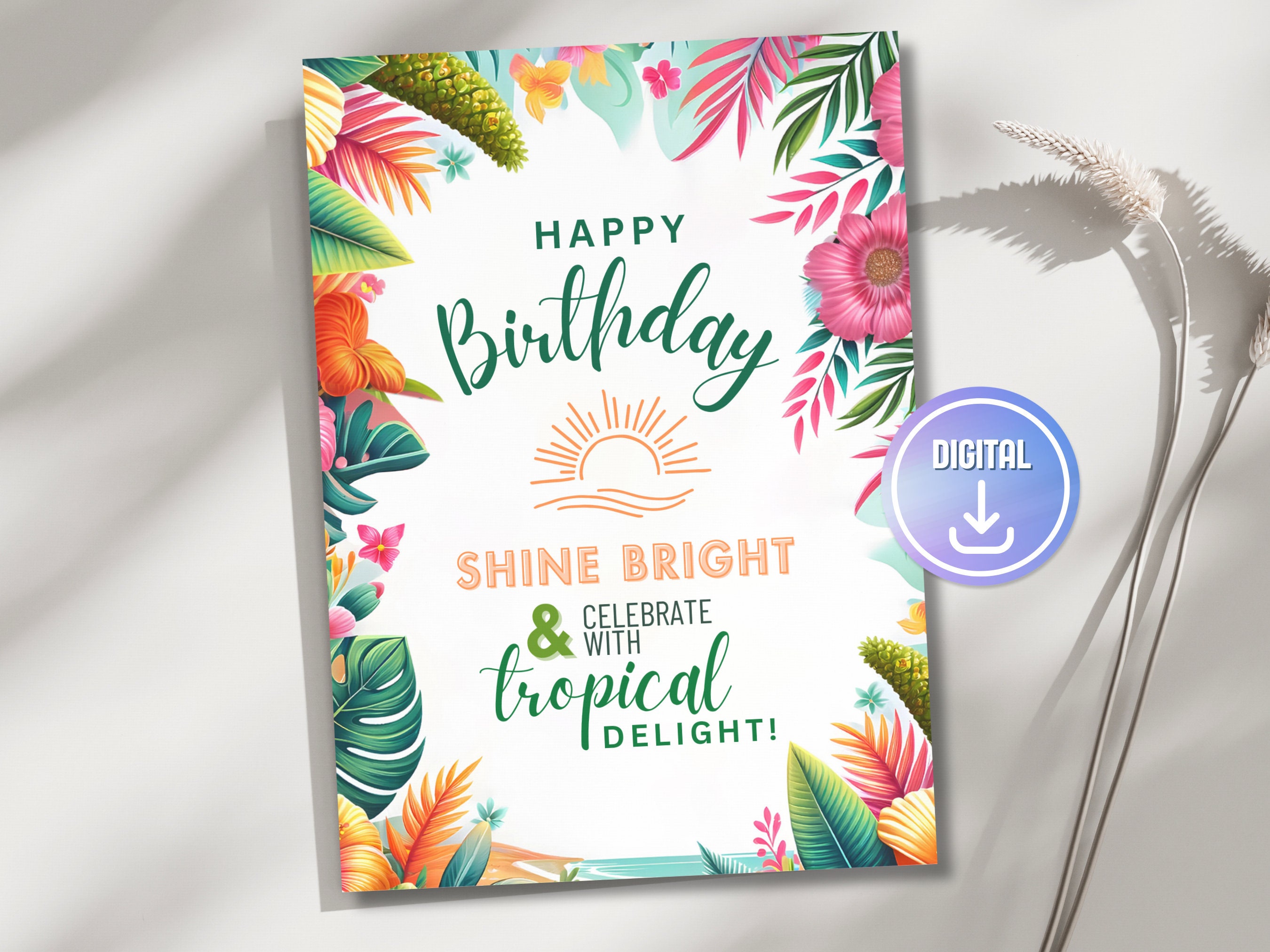 Happy Birthday Card Printable - Hawaiian Tropical Birthday Greeting ...
