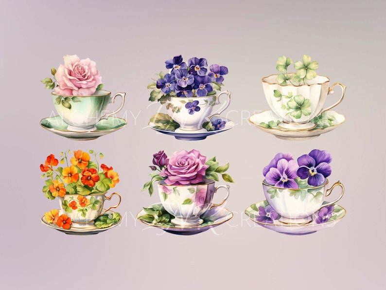 Floral Tea Cup Clipart Teacup PNG, Flowers in Watercolor Tea Cup ...