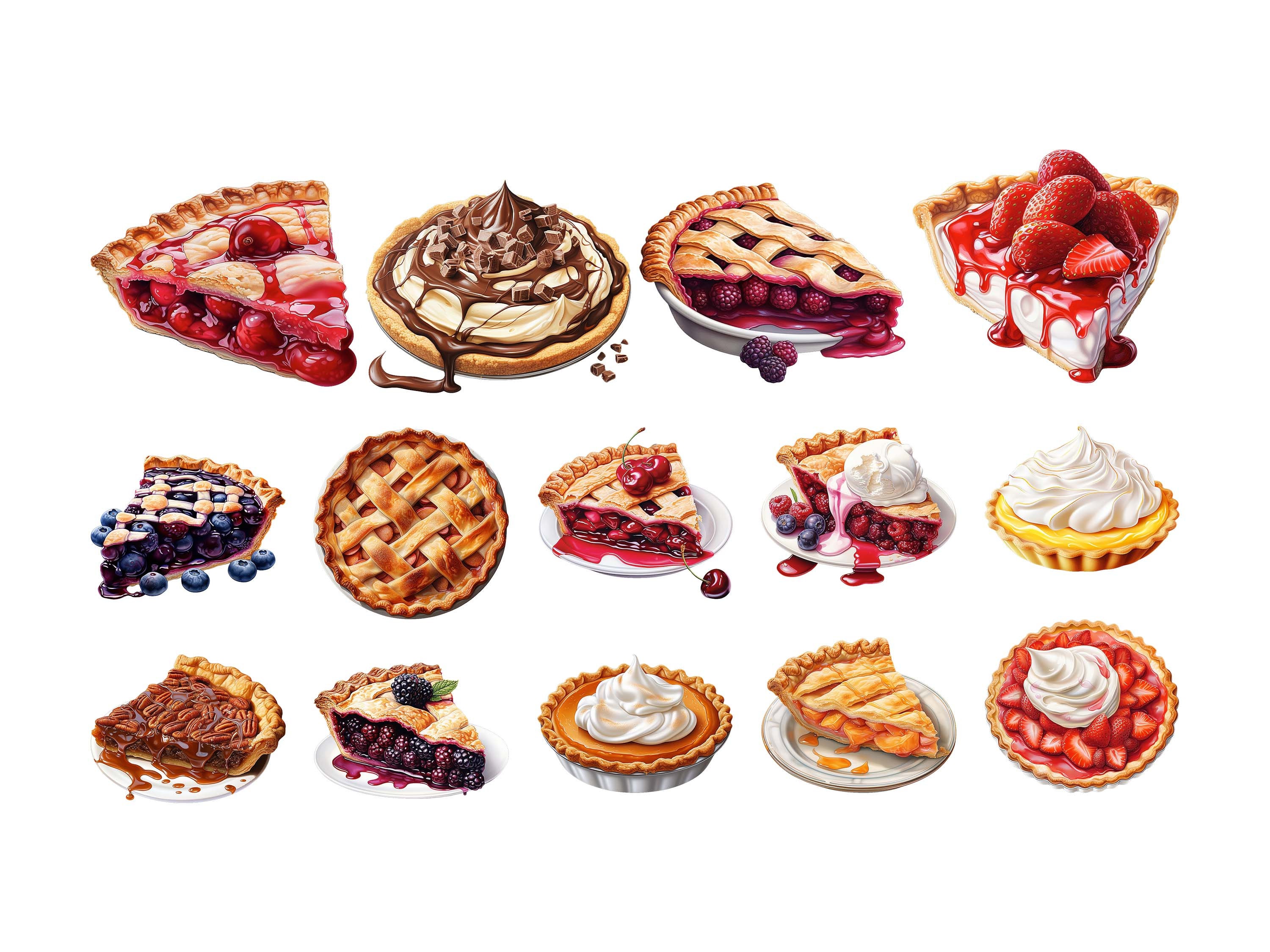 Watercolor Pie Clipart Bundle - Sweet Treats PNG Dessert Apple Pie Clip ...