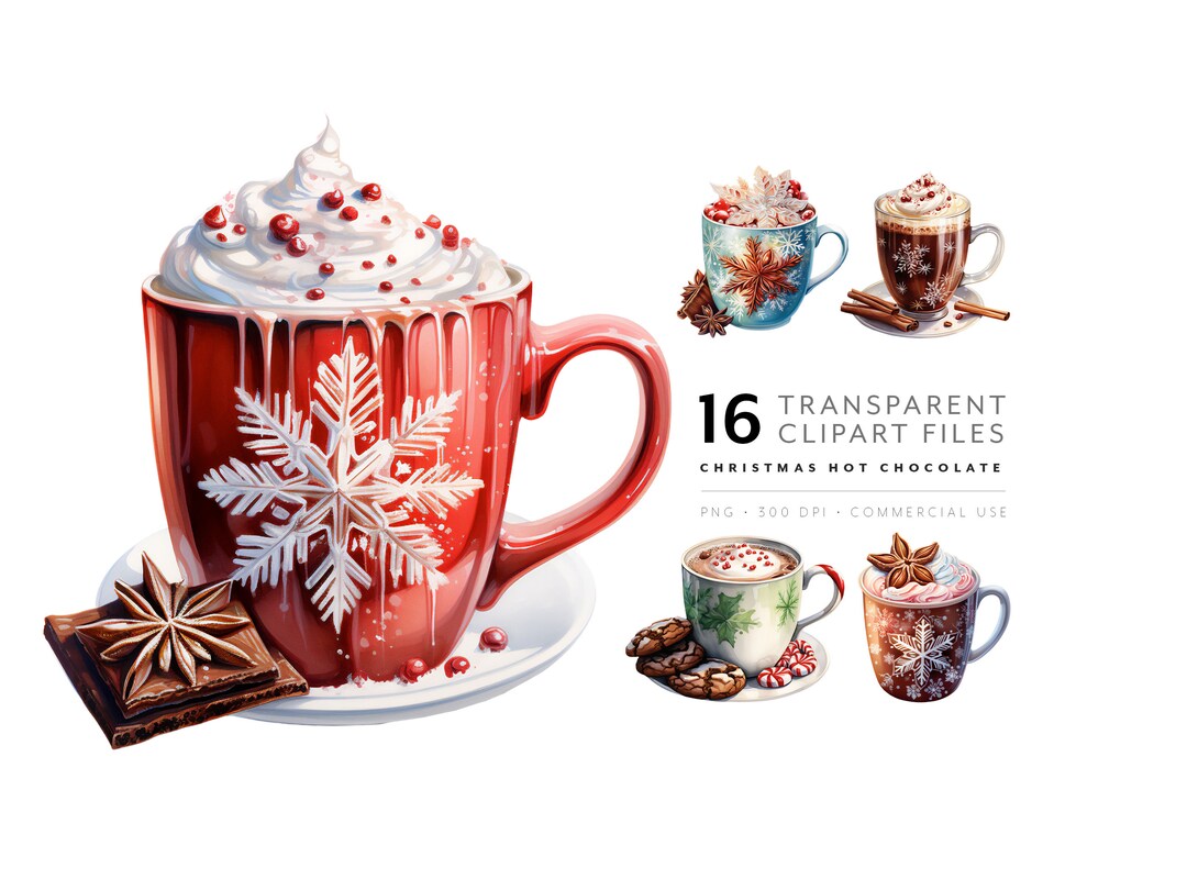 Watercolor Hot Chocolate Clipart Hot Cocoa Christmas PNG, Food Clipart ...
