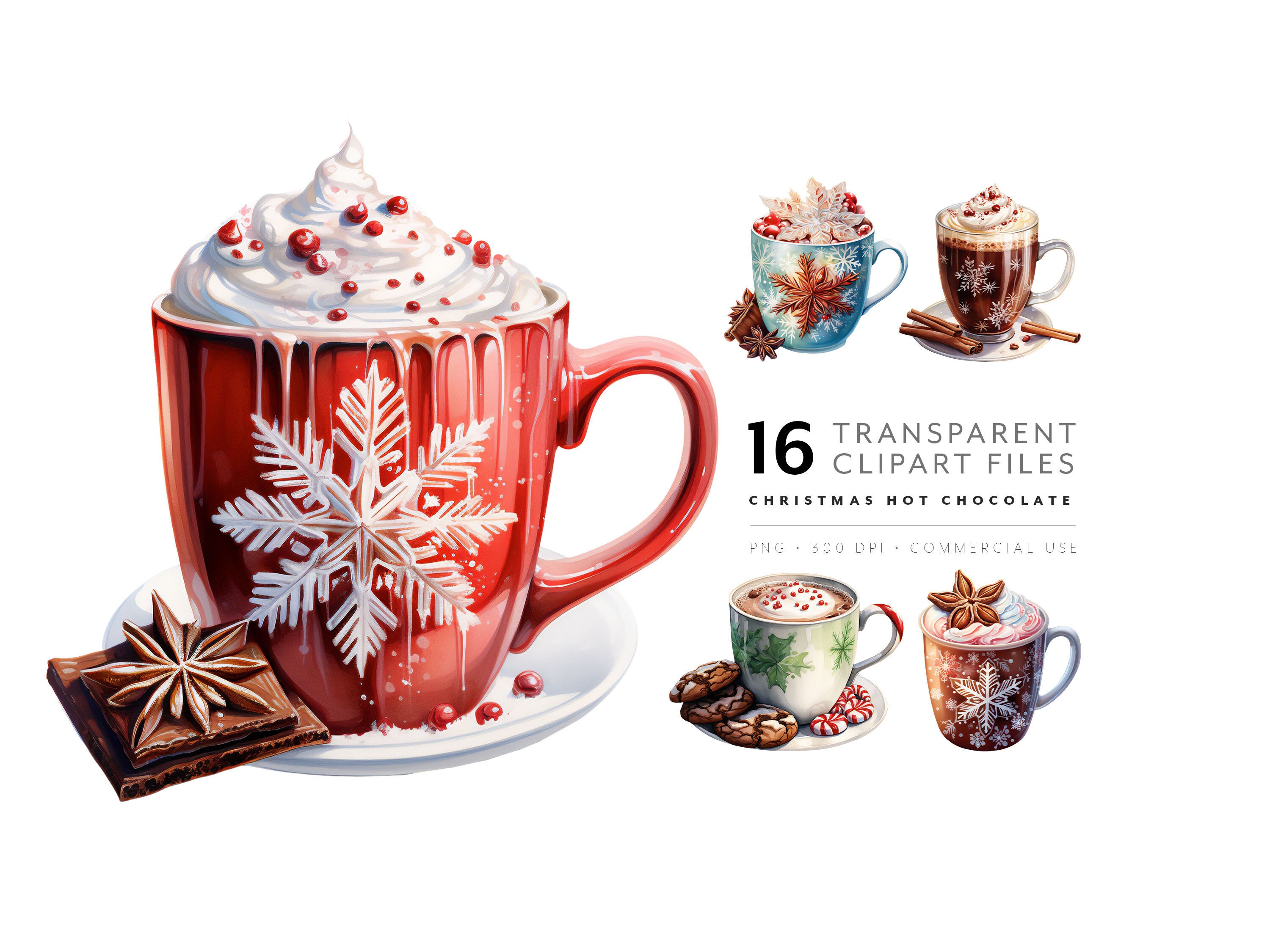 Watercolor Hot Chocolate Clipart Hot Cocoa Christmas PNG, Food Clipart ...
