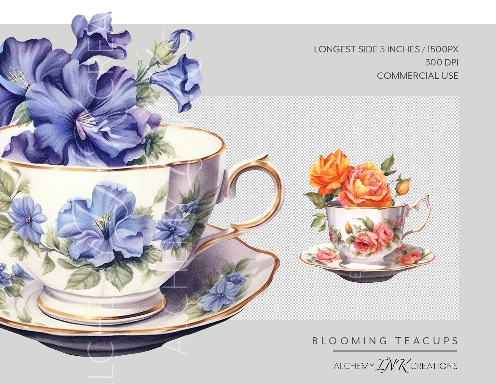 Watercolour Teacup Flowers Clipart, Teacup Flowers PNG, Antique Digital ...