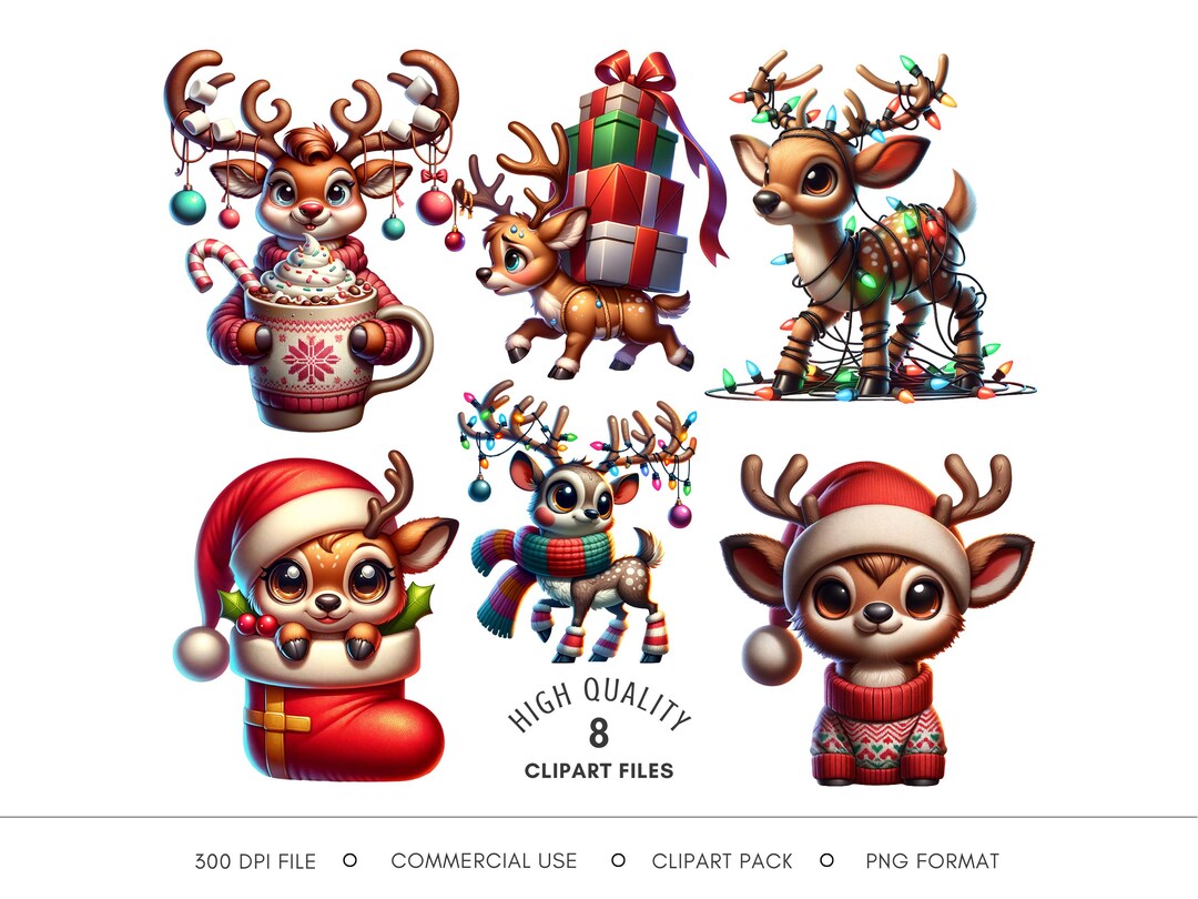 Quirky Reindeer Clipart, Whimsical & Funny Reindeer Pngs, Xmas Graphics ...