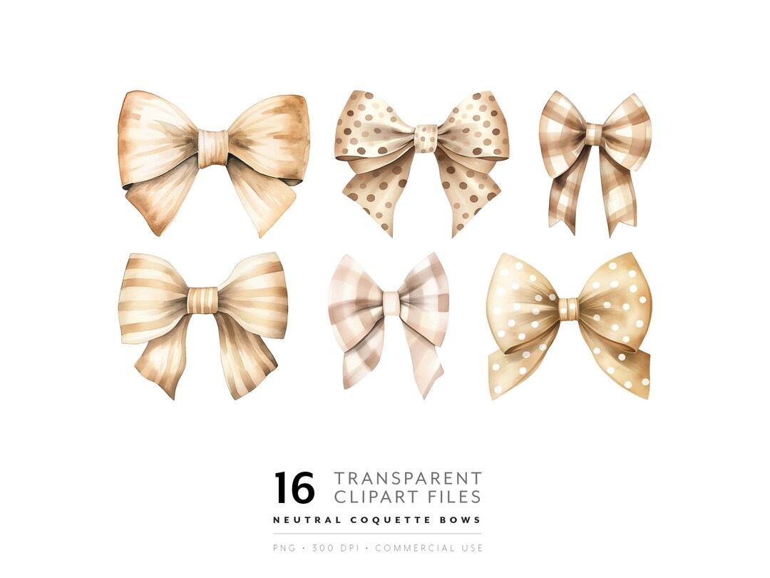 Brown Bow Clipart, Watercolor Coquette Bows PNG Boho Nursery ...