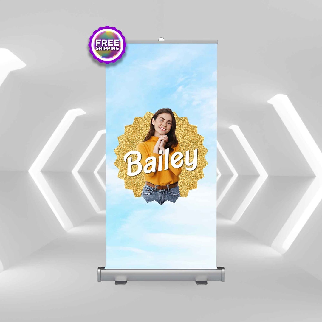 Custom Gold Birthday Roll up Banner, Custom Retractable Backdrop, Step ... Custom Gold Birthday Roll up Banner, Custom Retractable Backdrop, Step ...