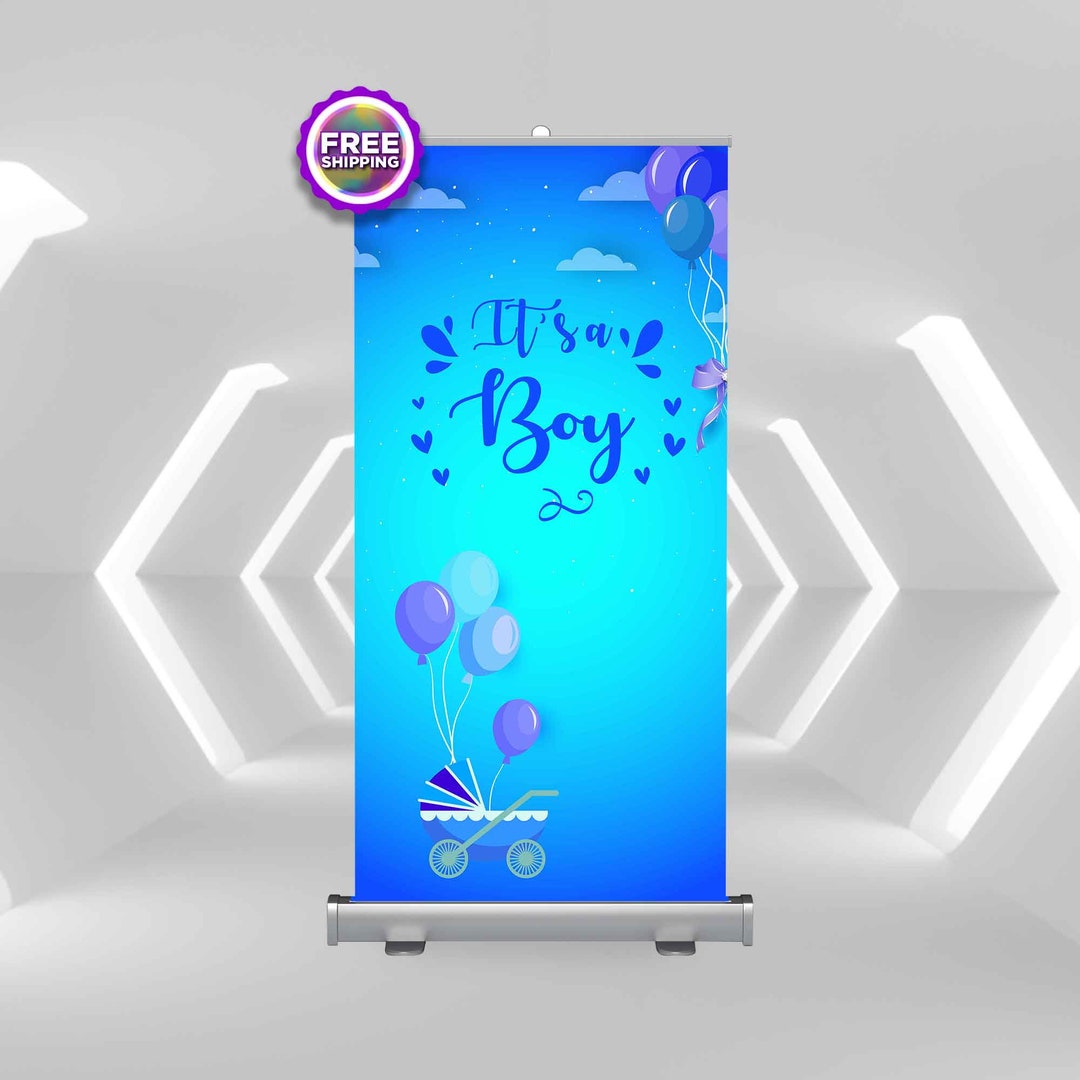 Custom Boy Gender Reveal Roll up Banner, Custom Retractable Backdrop ...