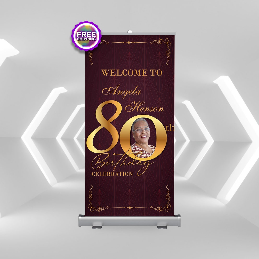 Custom 80th Birthday Roll up Banner, Custom Retractable Backdrop, Step ... Custom 80th Birthday Roll up Banner, Custom Retractable Backdrop, Step ...