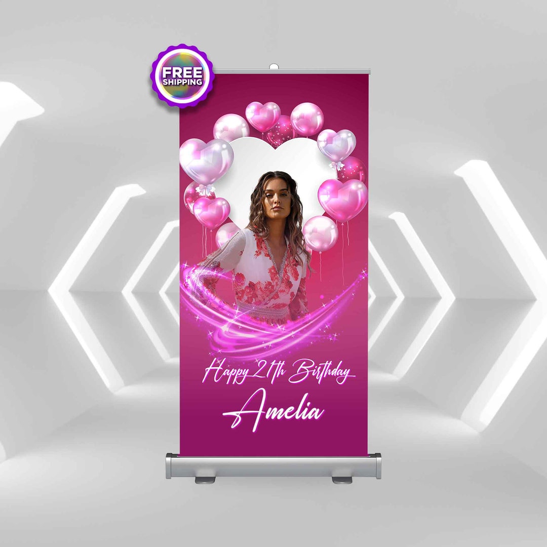 21st Birthday Roll up Banner, Custom Retractable Backdrop, Step and ... 21st Birthday Roll up Banner, Custom Retractable Backdrop, Step and ...