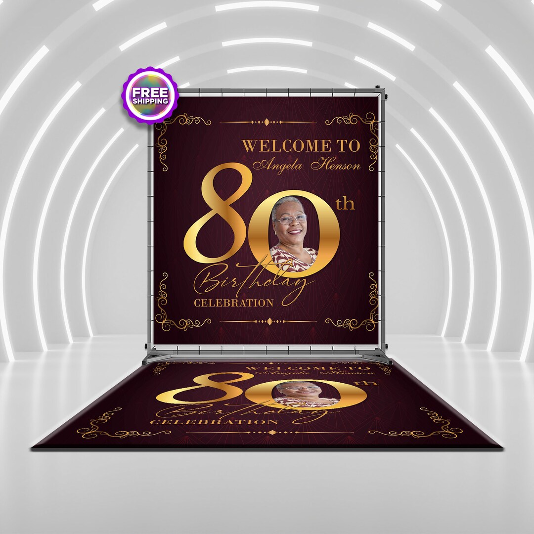 BUNDLE Floor Decal & Backdrop, Custom 80th Birthday Floor Decal, Custom ...