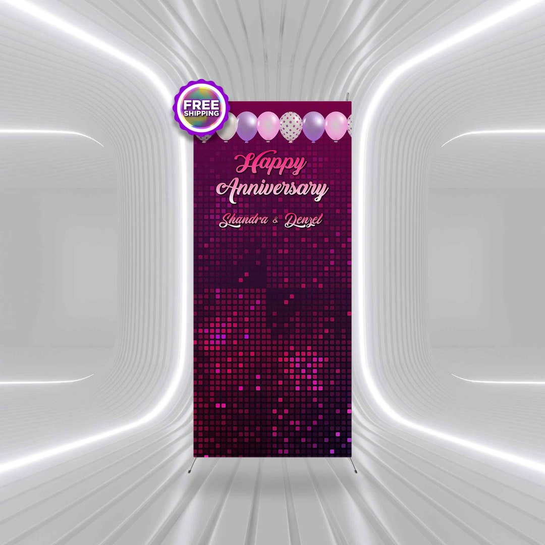 Purple Sequins Anniversary X Stand Banner, Custom Birthday Banner, Step ...