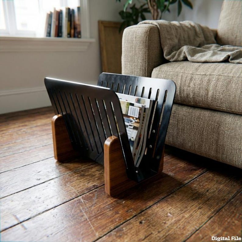 Digital Laser Cut Files for Modern Wood and Metal Magazine Rack DIY ...
