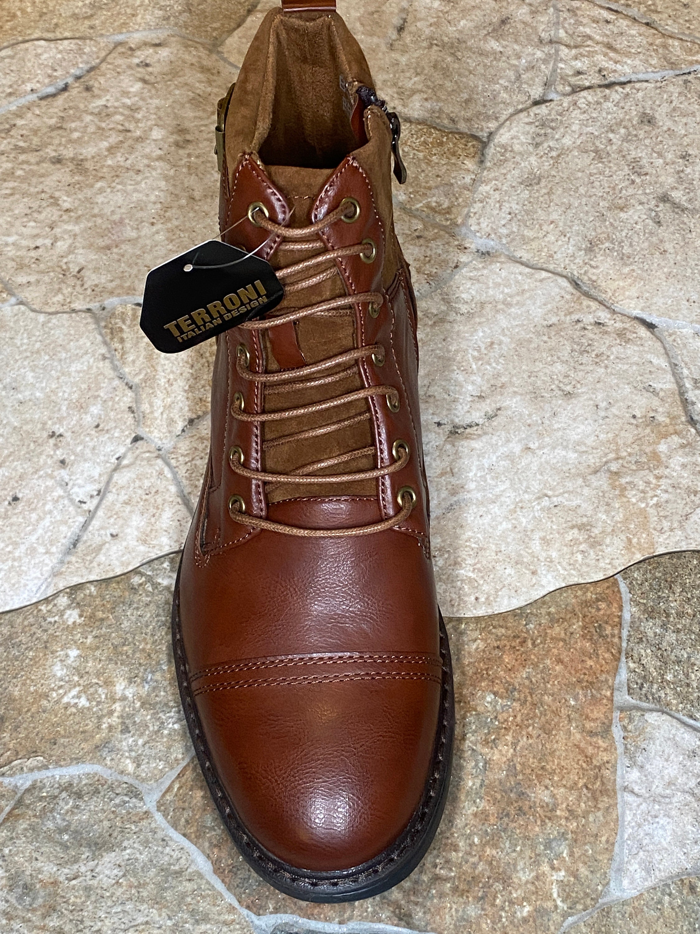 Terroni Men's Brown Ankle Military Lace Casual Boot-synthetic Leather ...