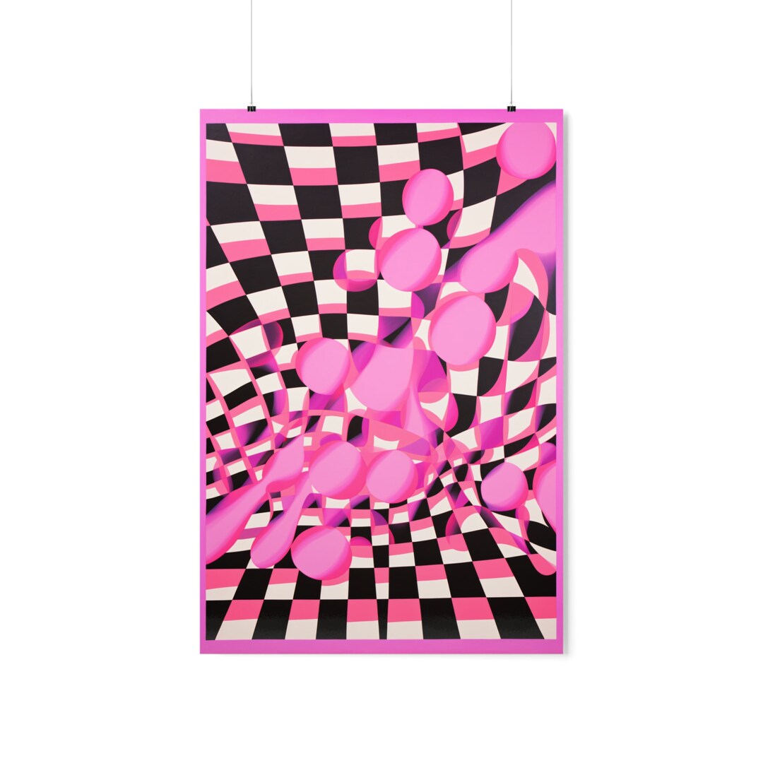 Black Pink Poster Checkerboard Pattern Trippy Glitchy Vibe - Etsy
