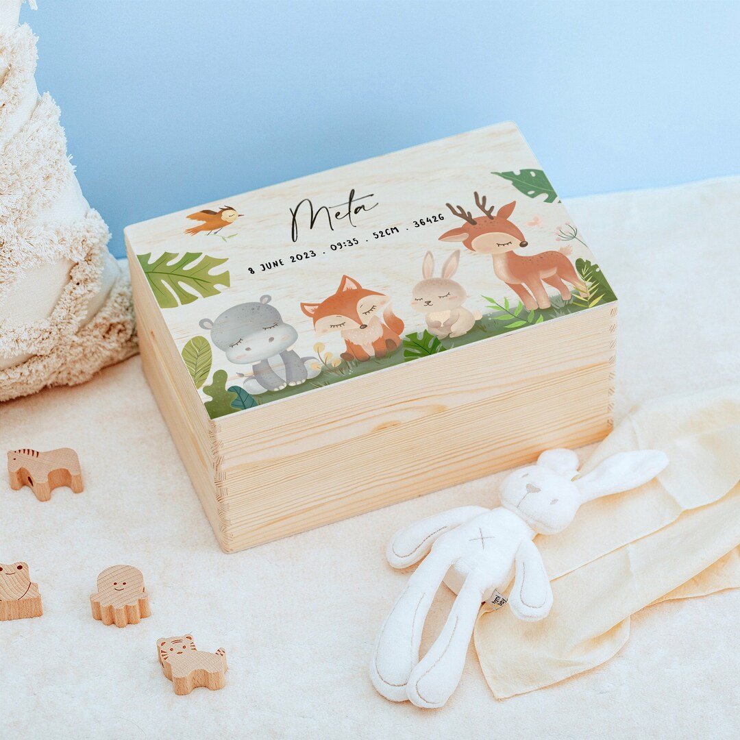 Baby Memory Box, Custom Wooden Souvenir Box, Animal Keepsake Box, Gift ...