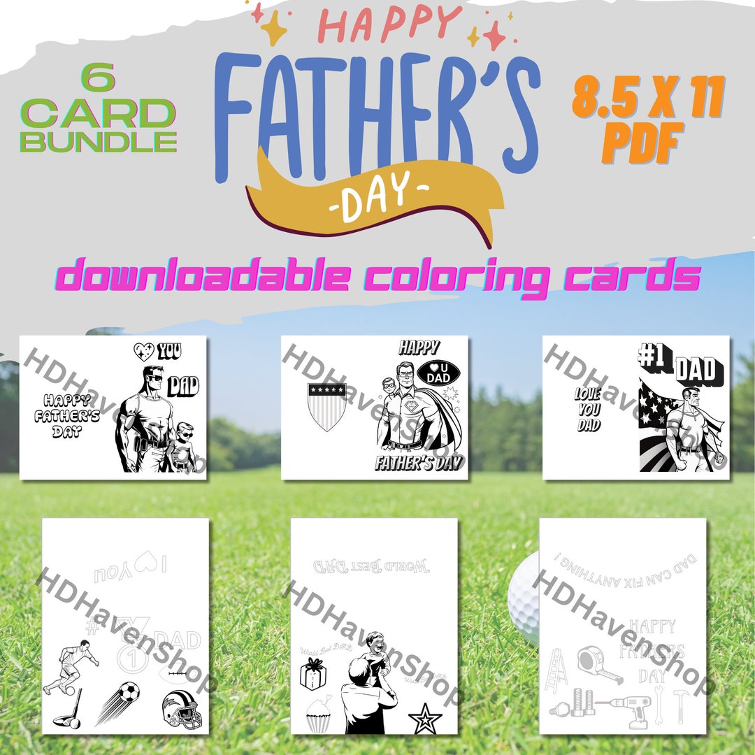 Happy Father's Day Printable Coloring Card, 6 Card Bundle, Dad's Day ...