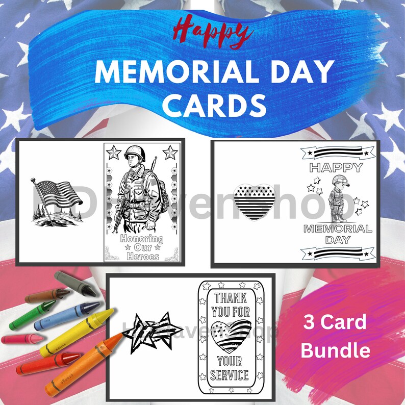 Children Memorial Day 3 Card Bundle, Printable Card, Memorial Day ...