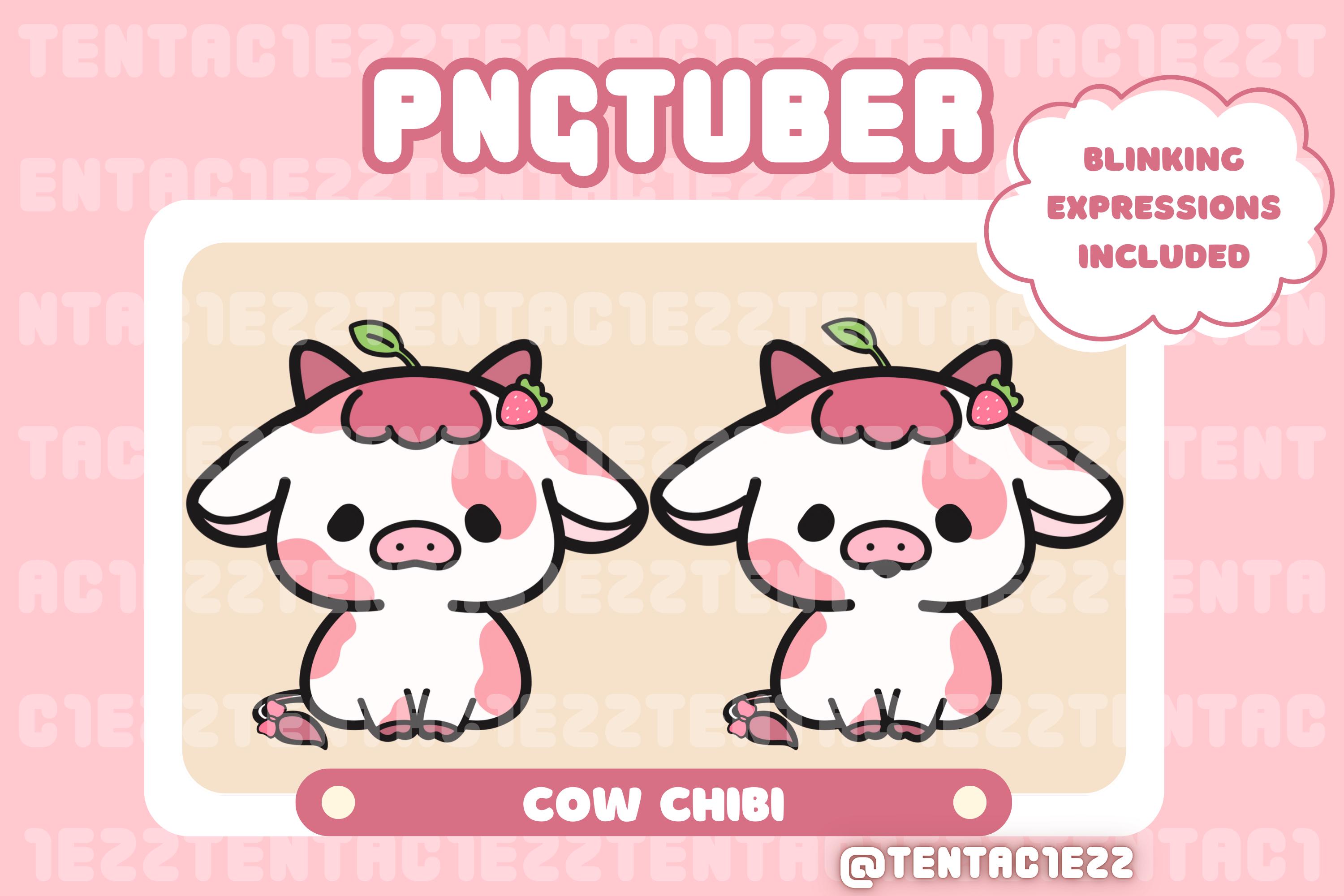 Cute Strawberry Cow Pngtuber for Twitch and Youtube Stream | Chibi Cow ...
