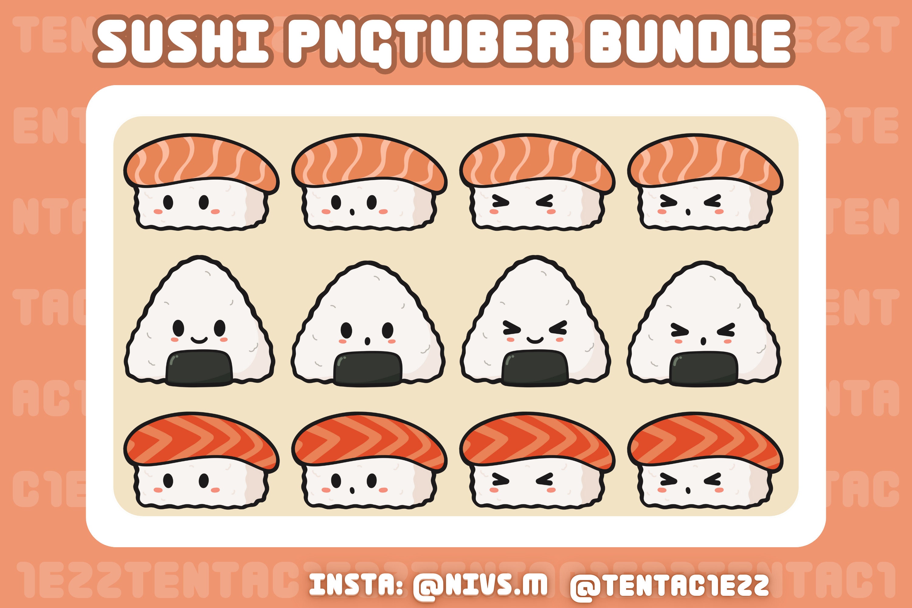 Cute Sushi Pngtuber BUNDLE of 3 for Twitch and Youtube Stream | Cute ...