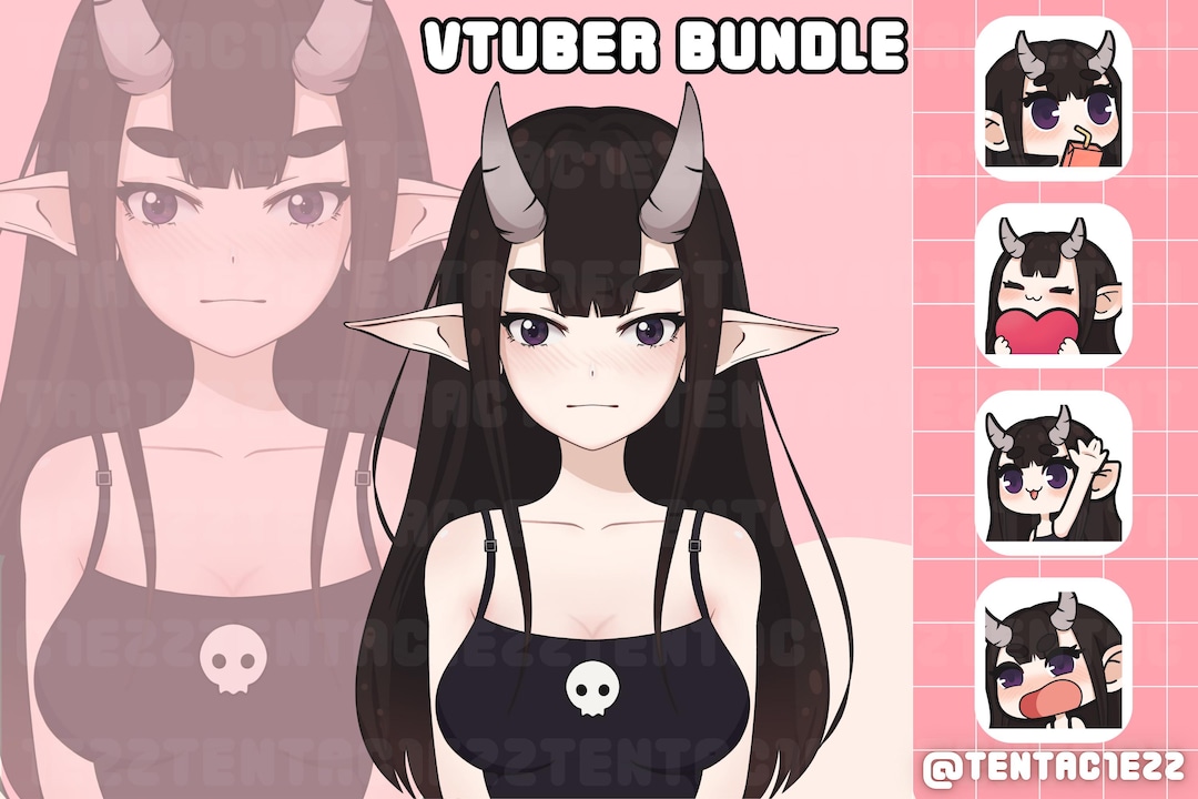 Cute Premade Half Body Demon Girl Vtuber Bundle for Twitch and Youtube ...