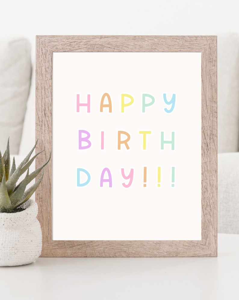 Pastel Happy Birthday Wording Print | Birthday Gift - Etsy