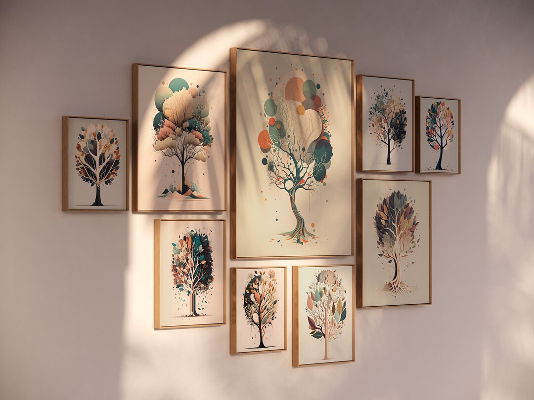 Baum-Markt-Druck, 9er-Set, Baum-Wand-Kunst, Baum-Dekor-Poster, Baum ...