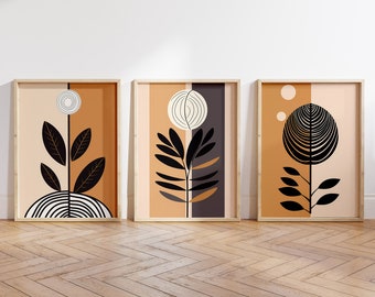 Boho Abstract Wall Digital Art Prints, Boho Wall Decor, Set of 3 Digital Prints, Mid Century ...