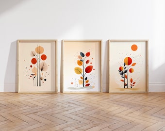 Boho Abstract Wall Digital Art Prints, Boho Wall Decor, Set of 3 Digital Prints, Mid Century ...