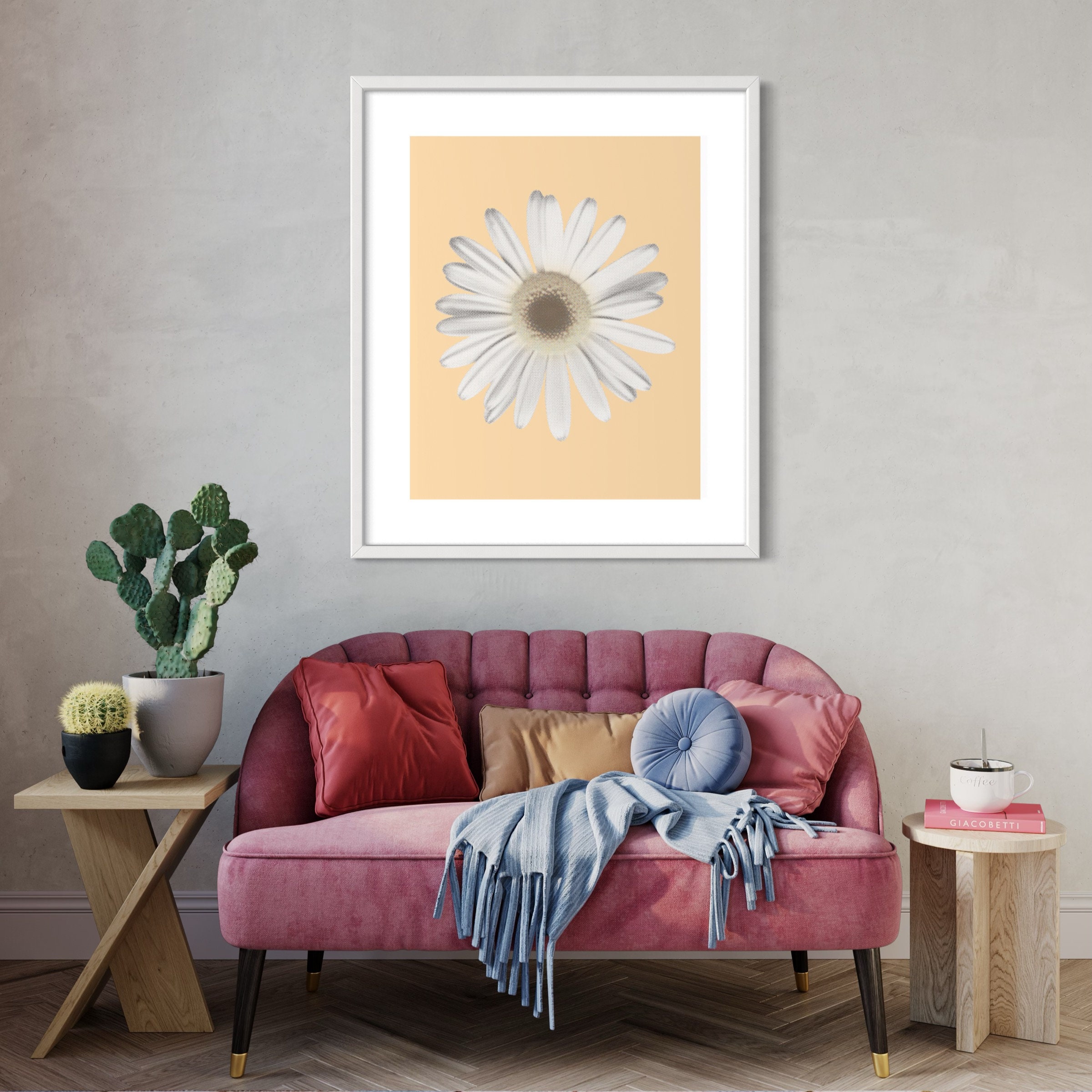 Pixelated Daisy Flower Digital Wall Art, Single Print, Digital, Pastel ...