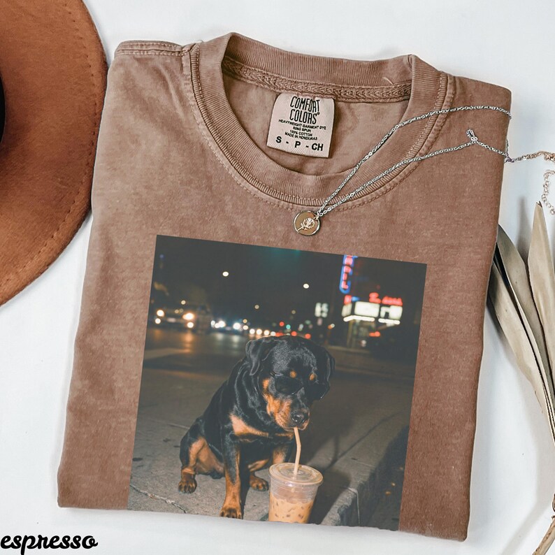 Comfort Colors® Rottweiler Drinking Iced Coffee Shirt, Dog Meme Graphic ...