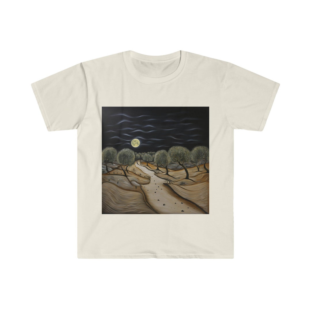 Moonlight Olive Grove Surrealistic Realism Art Softstyle Mens Ladies ...