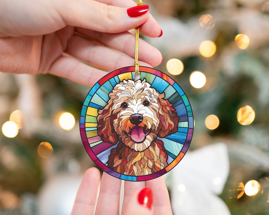 Goldendoodle Ornament - Cute Stained Glass Dog Ornament Unique ...