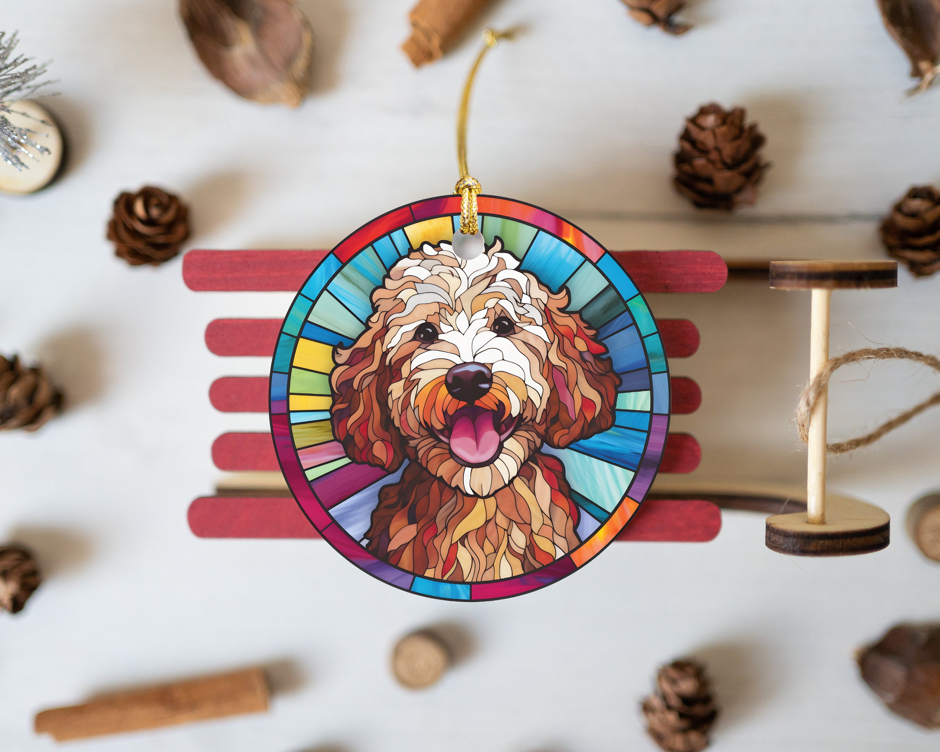Goldendoodle Ornament Cute Stained Glass Dog Ornament Unique - Etsy