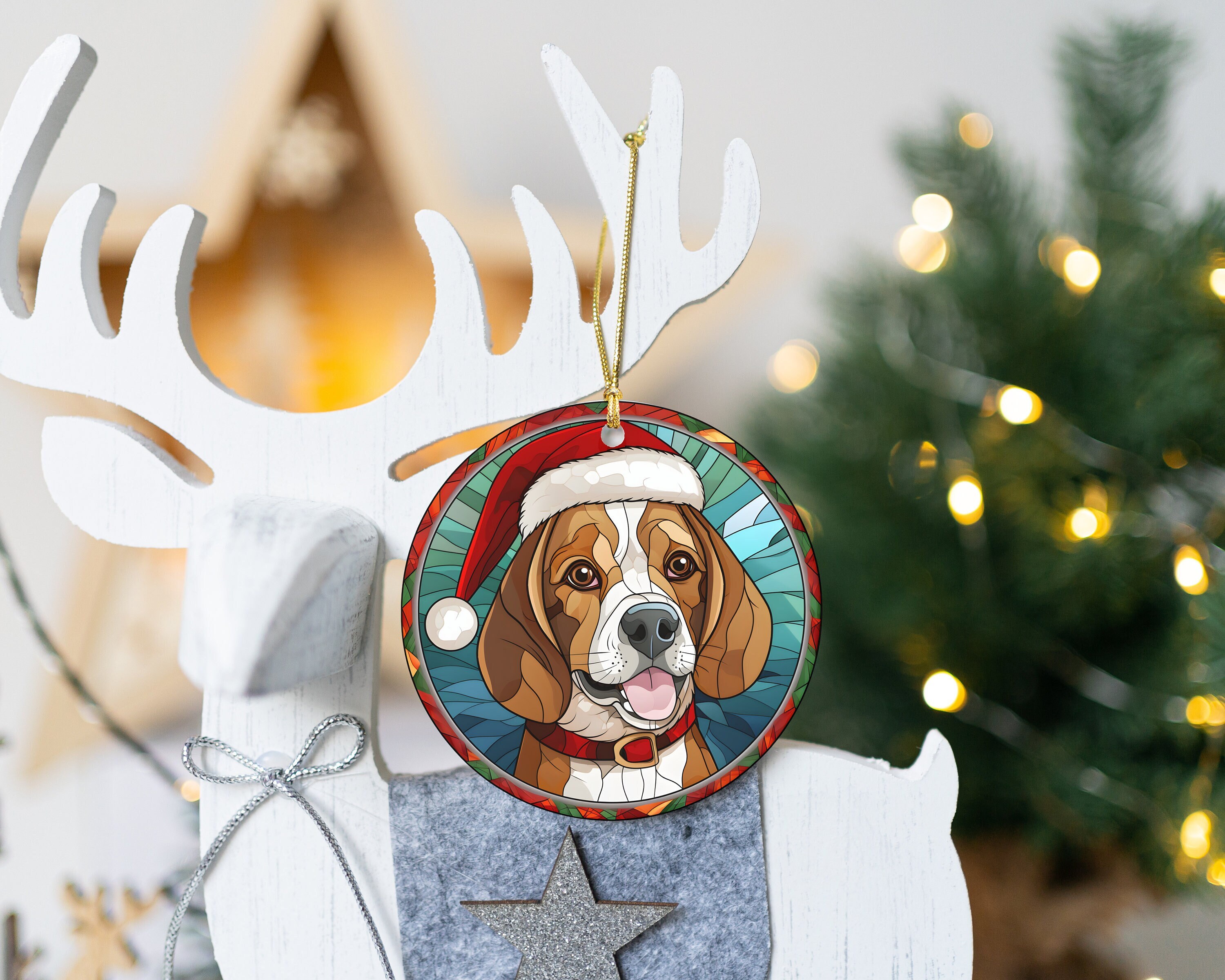 Beagle Ornament - Cute Stained Glass Dog Ornament Unique Christmas Tree ...